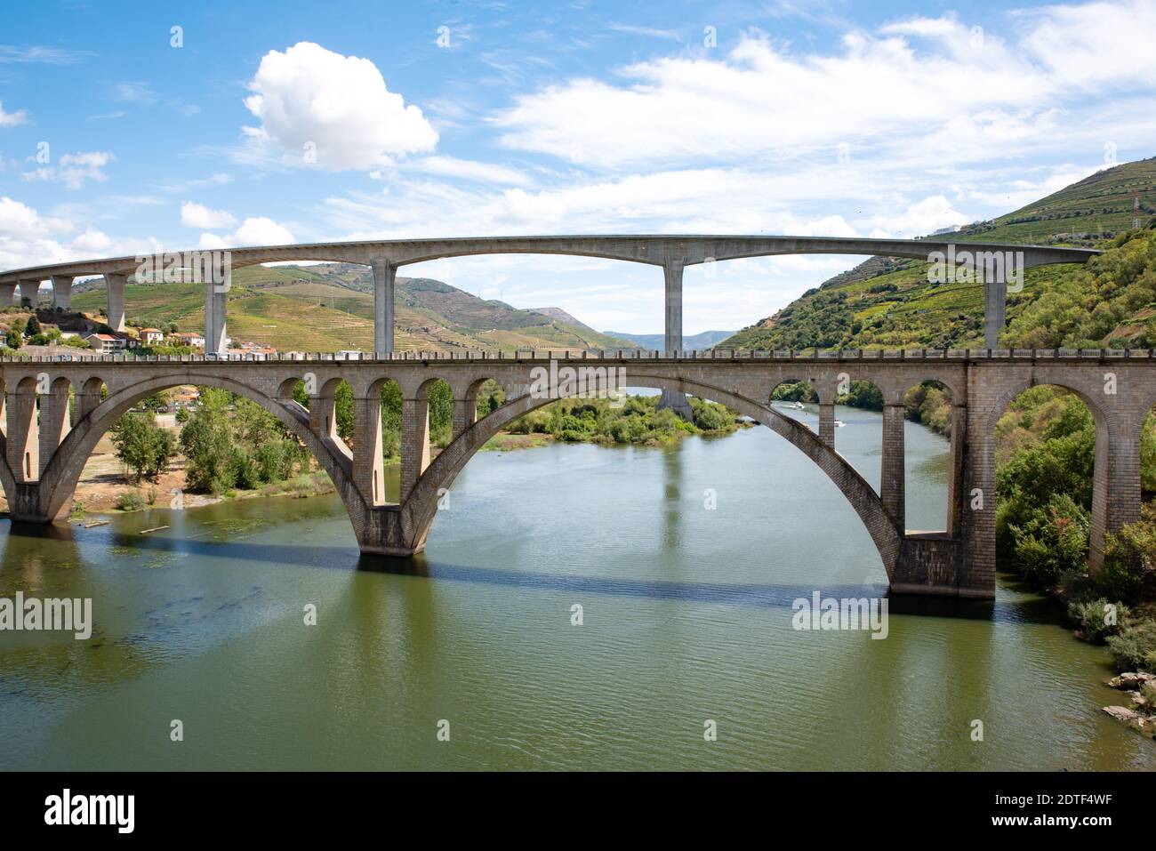 Two Bridges on the Douro River at Peso Da Regua in the Alto Douro wine ...