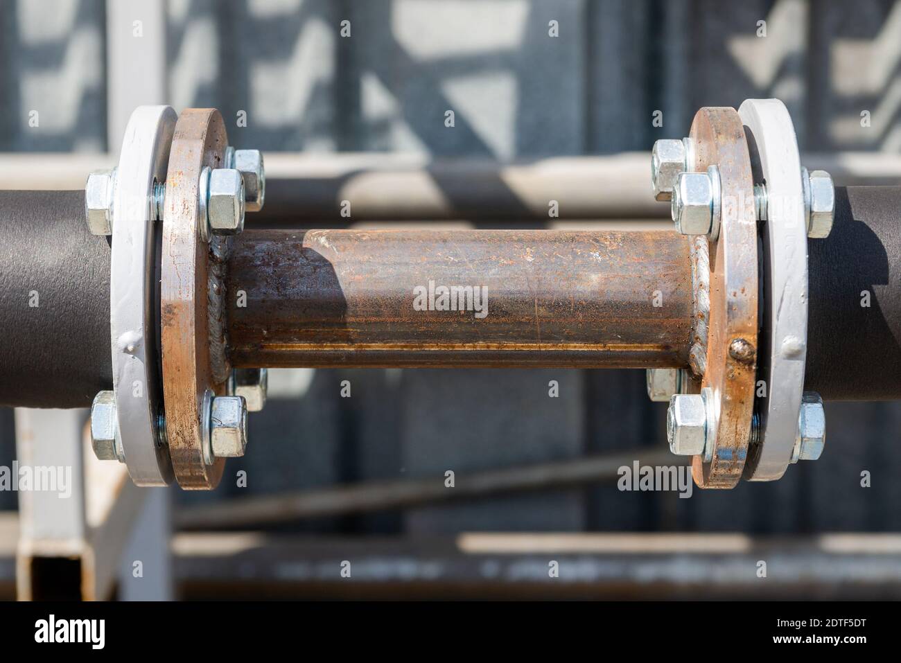 Metal pipe with flanges. Connection of pipe with flanges and welding ...