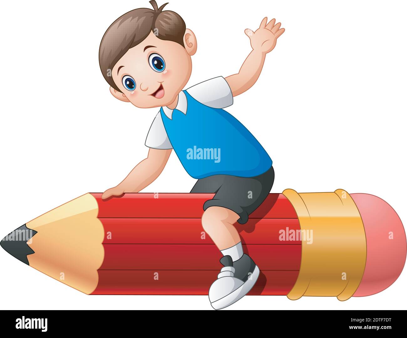 Vector illustration of School boy riding a pencil Stock Vector Image ...
