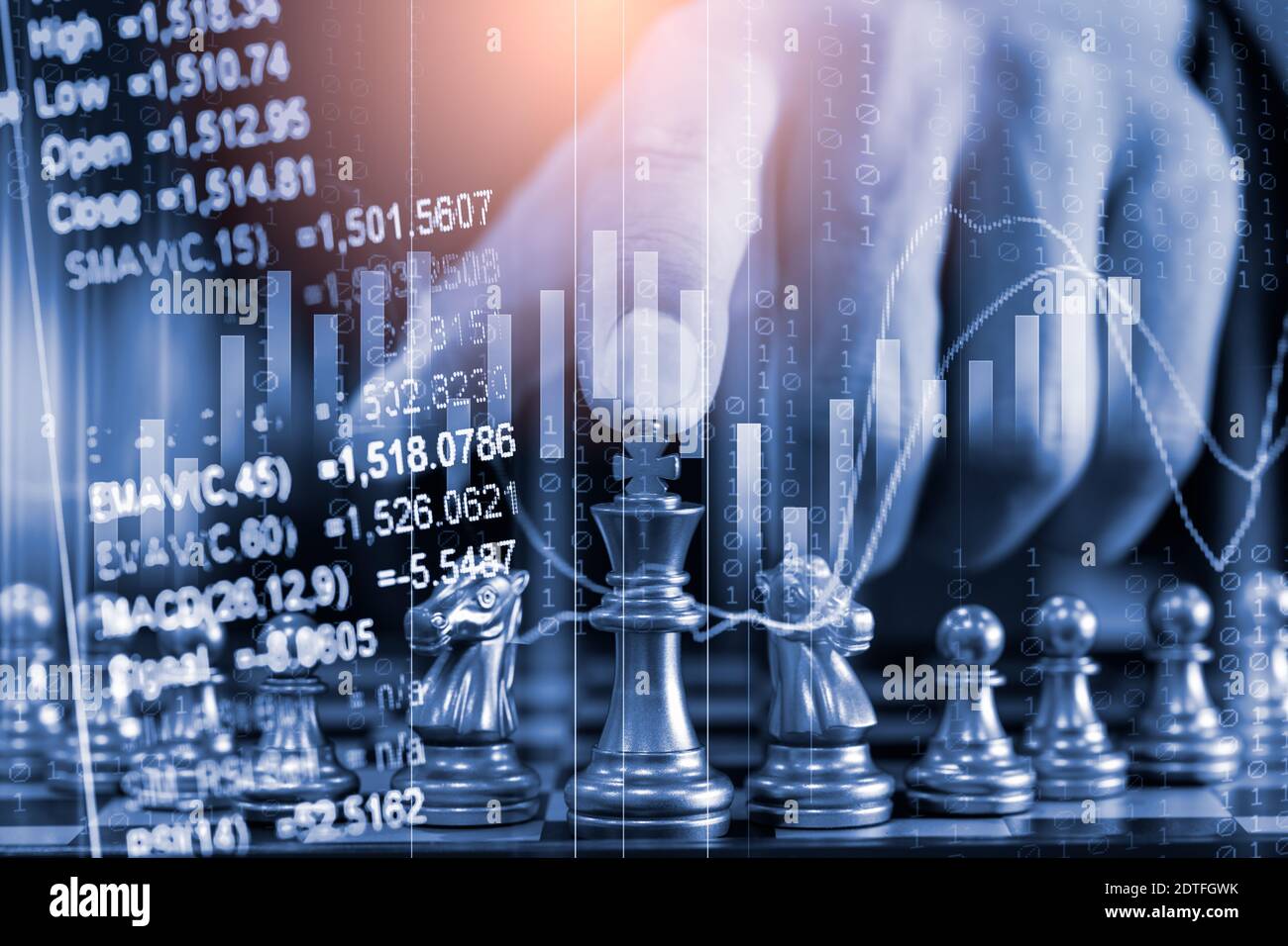 Chess game on chess board behind business man background. Business ...