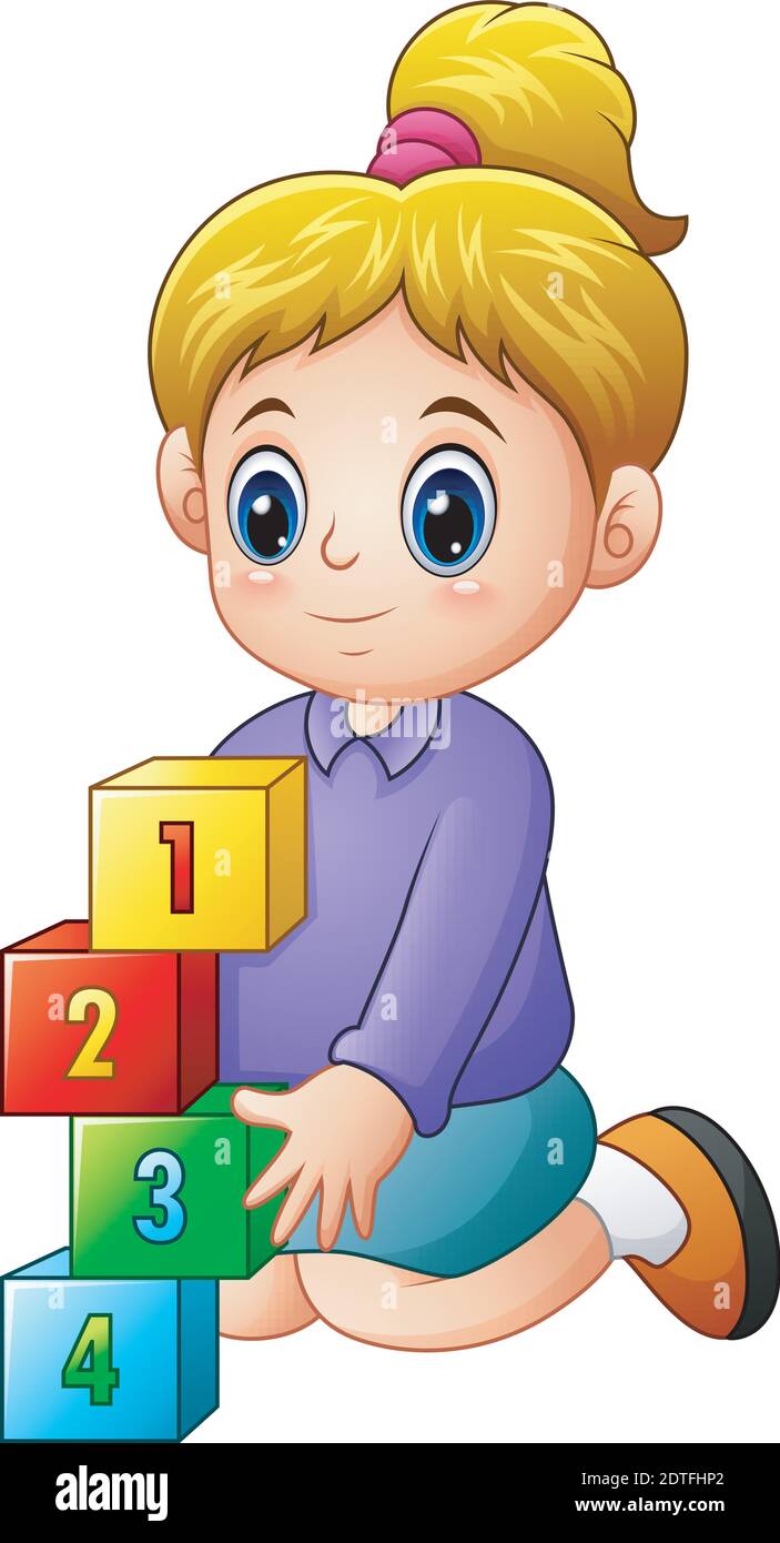 Vector illustration of Cartoon female playing with number cubes Stock ...