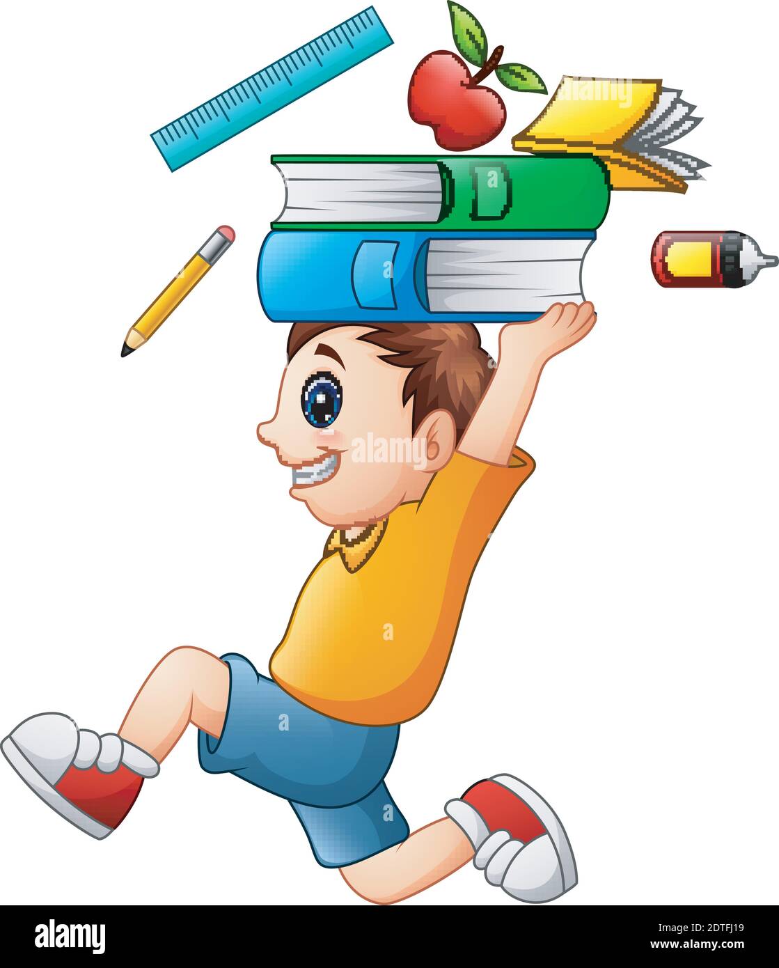 Vector illustration of Cartoon boy running and carrying a school ...