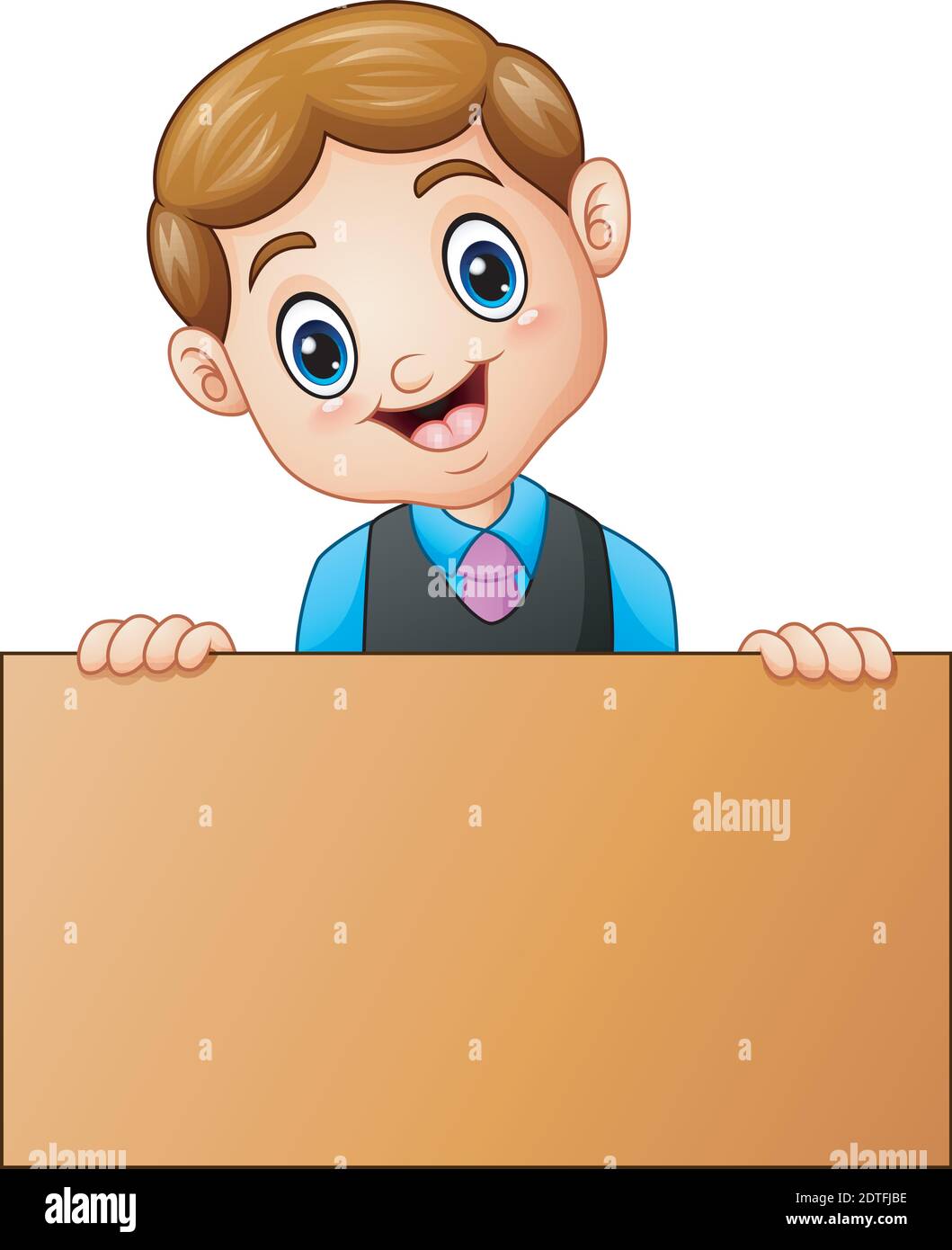 Vector illustration of School boy holding a wooden signs Stock Vector ...