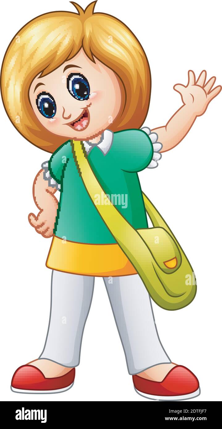 Vector illustration of Cute school girl waving Stock Vector Image & Art ...