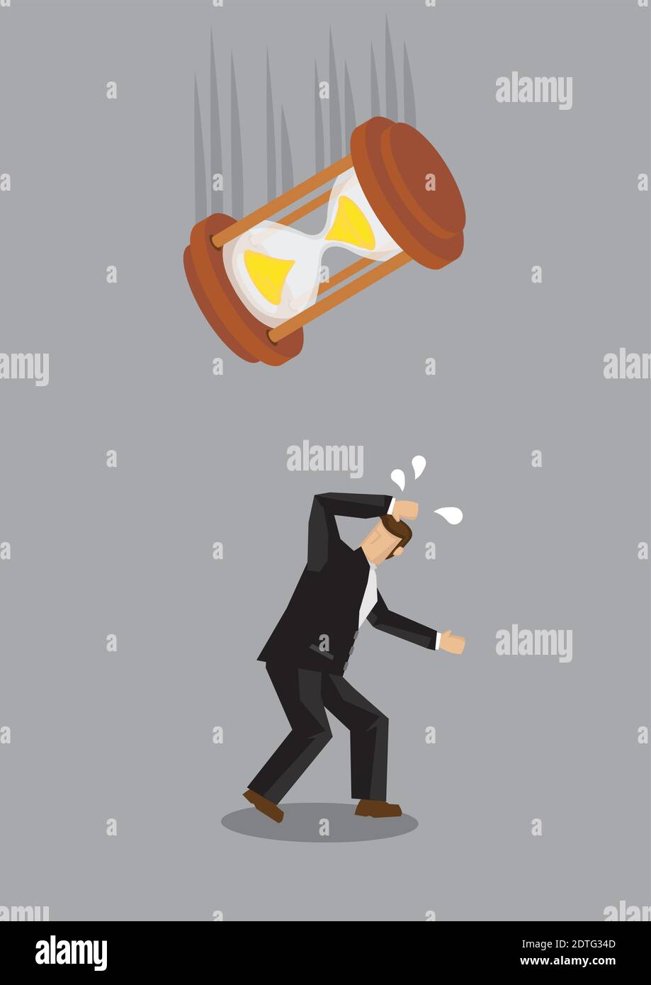Crisis Concept illustration - Falling hour glass on businessman. Lack ... Crisis Concept illustration - Falling hour glass on businessman. Lack ...
