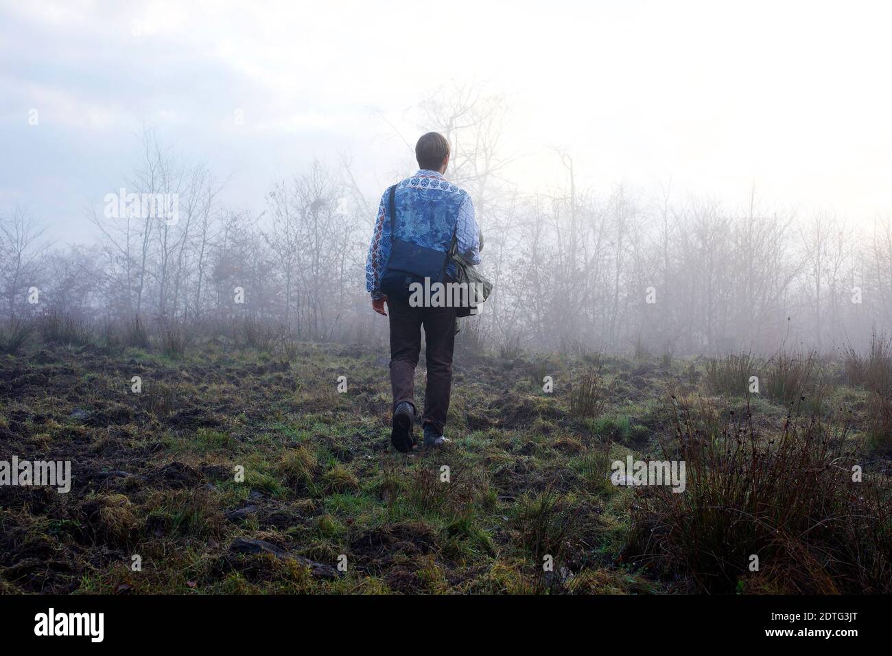 Man In Fog At Forest Stock Photo - Alamy