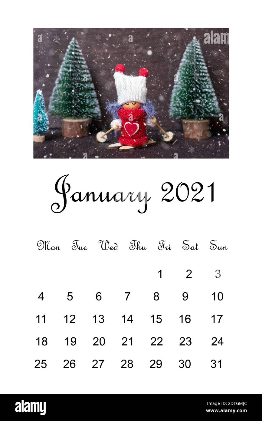 open Calendar January 2021, Christmas composition on white background ...
