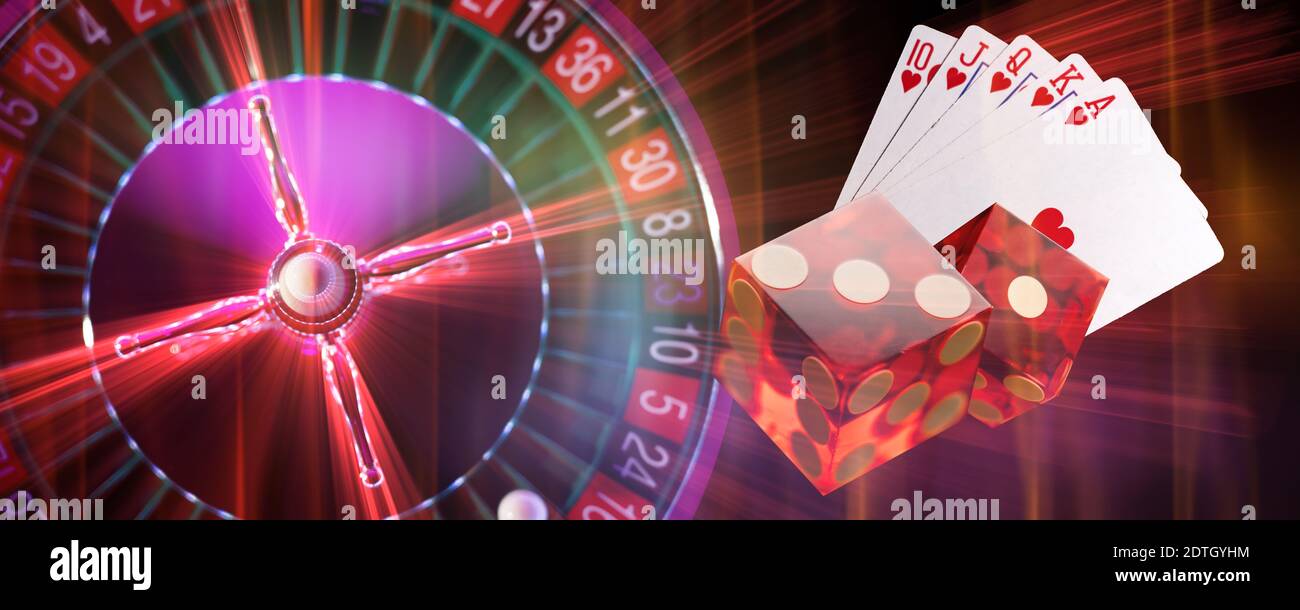 Casino set with Roulette, cards and dice a Stock Photo - Alamy