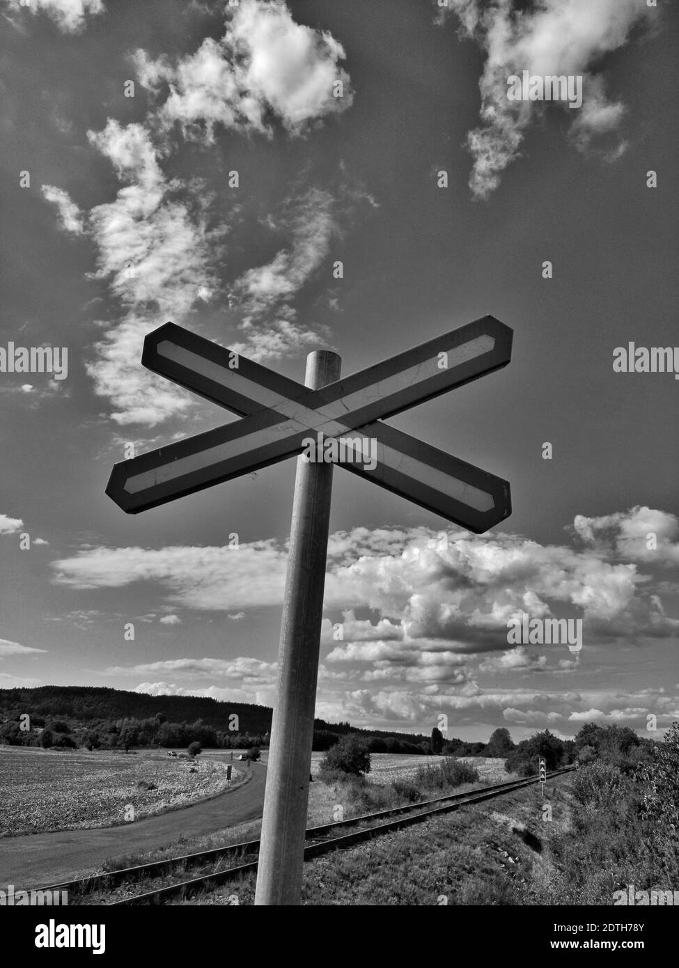 Railroad Crossing Sign Black and White Stock Photos & Images - Alamy