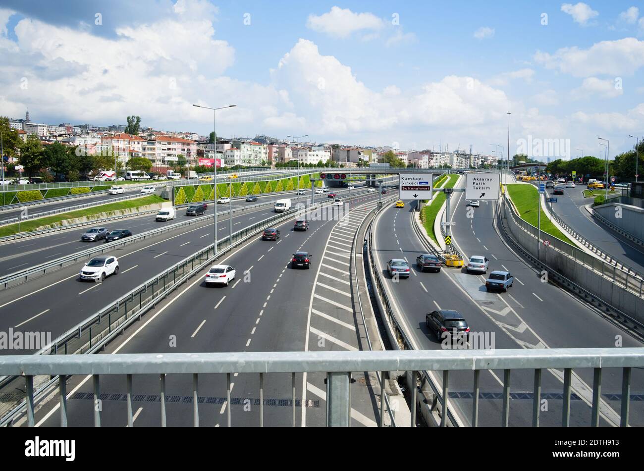 Istanbul, Turkey - September, 2018: Aerial view from pedestrian bridge ...
