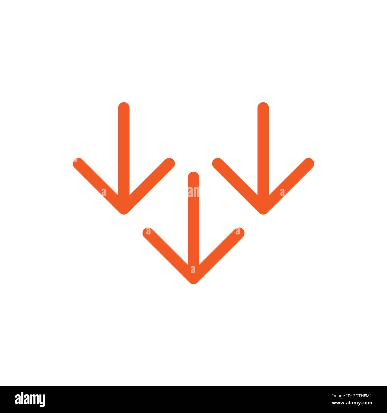 three red thin arrows down icon. download sign. Fall, decrease symbol ...