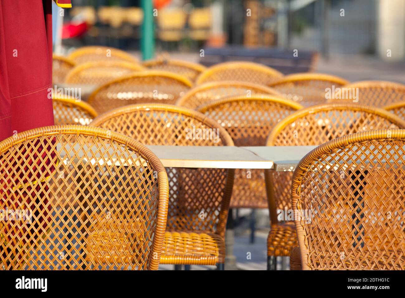 Beach cafe with table and chairs in Menton Stock Photo - Alamy