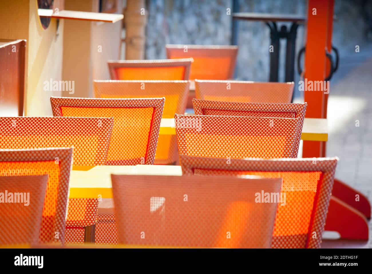 Beach cafe with table and chairs in Menton Stock Photo - Alamy