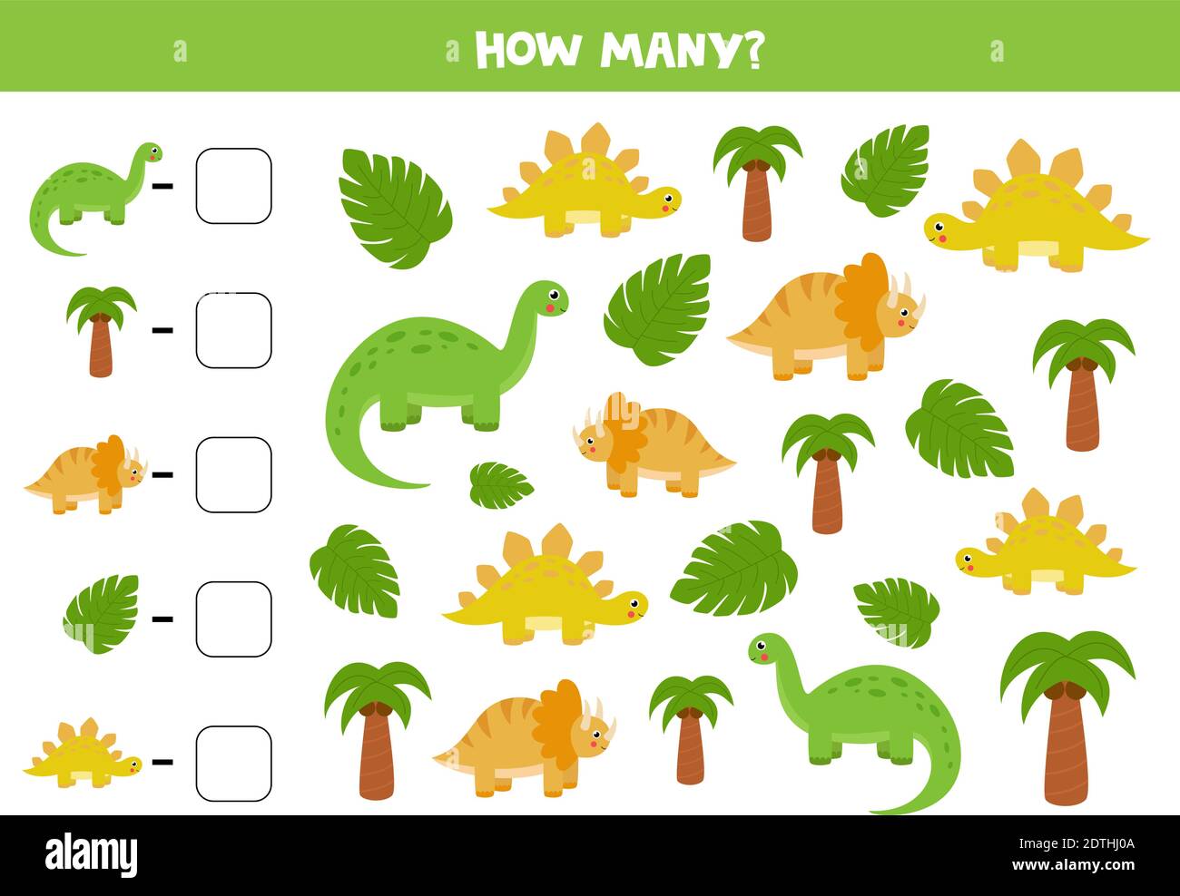 Count all dinosaurs and write the right answer into box. Math game for ...