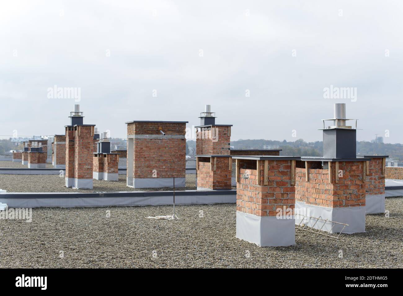 unfinished roof of a multi-storey building. Construction works Stock ...