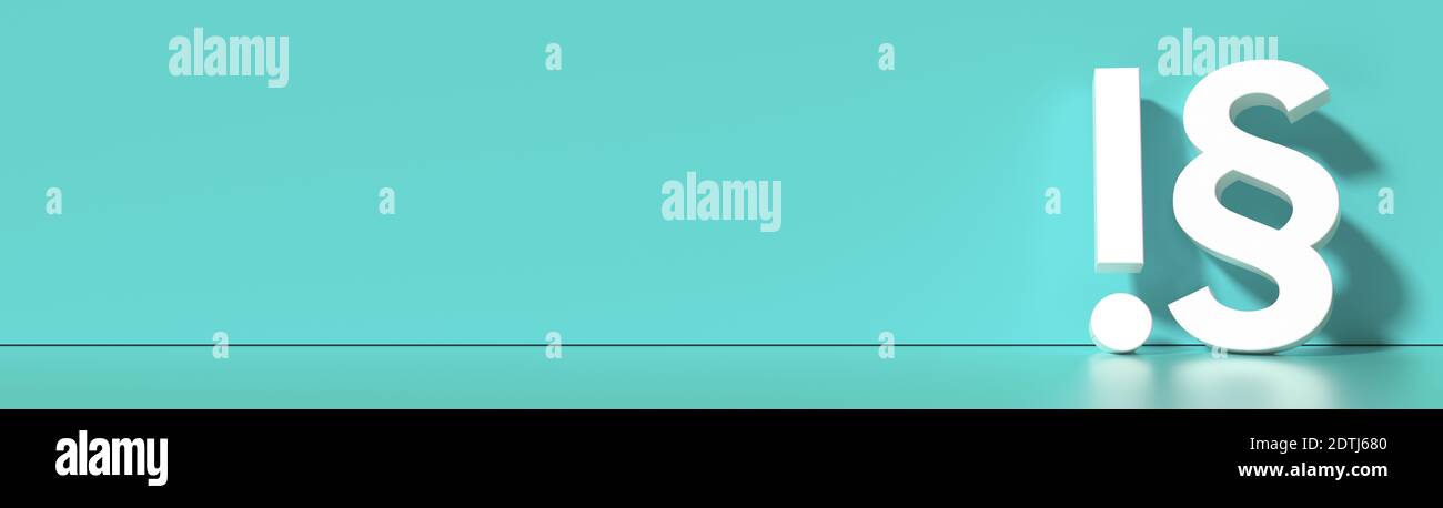 A 3D rendering of the exclamation mark and paragraph sign on turquoise ...