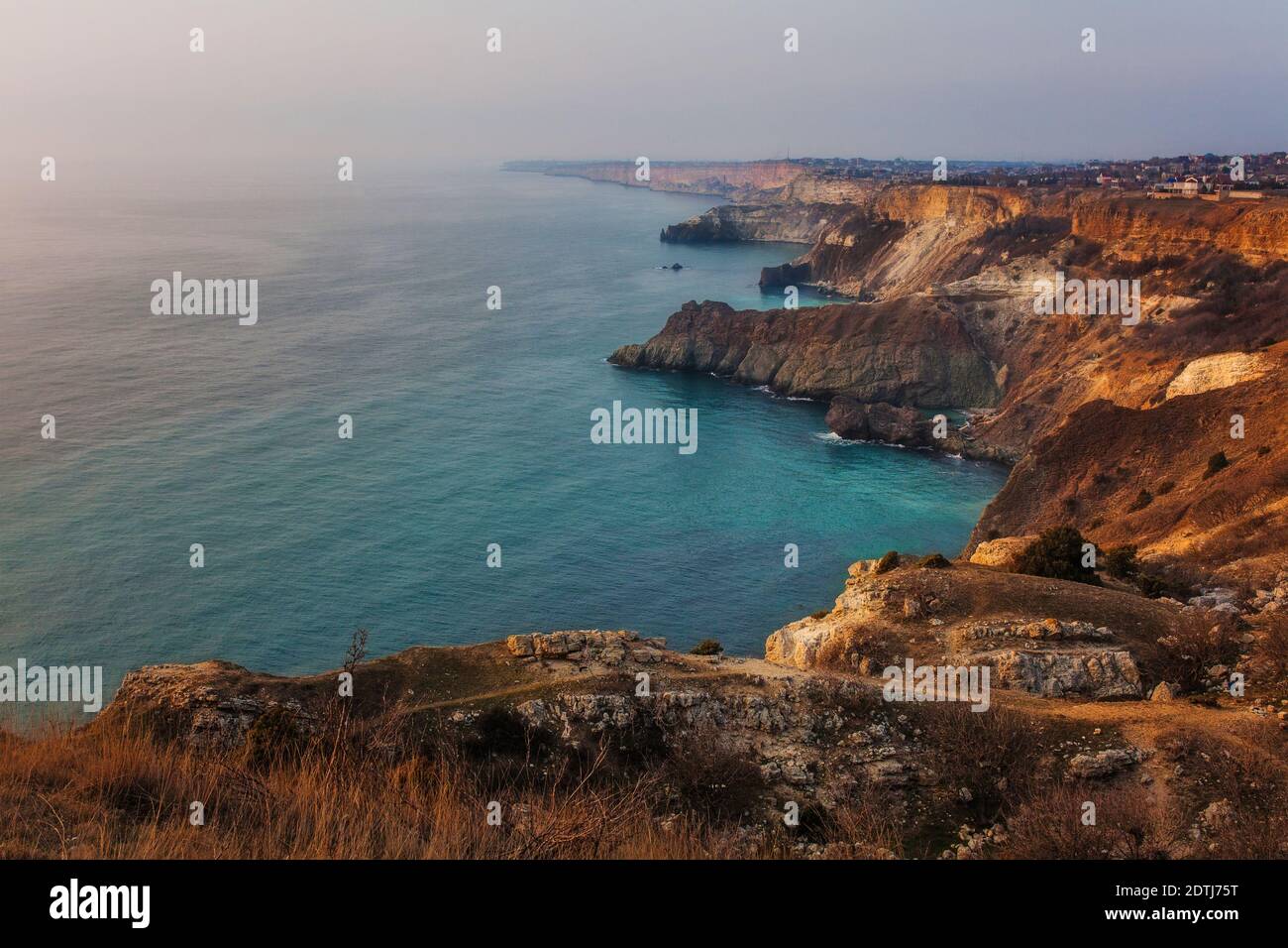 View of the sea shore rocky line from a height Stock Photo - Alamy