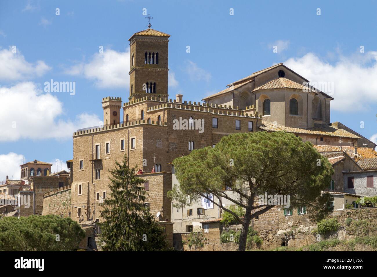 A view of an old building in Villa Farnese in Italy on a partially ...