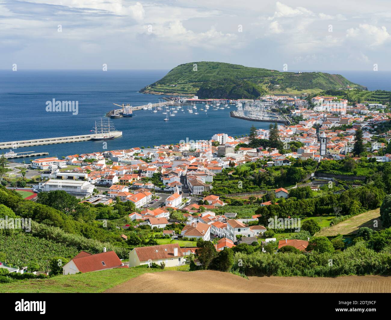 Horta, the main town on Faial. Faial Island, an island in the Azores ...