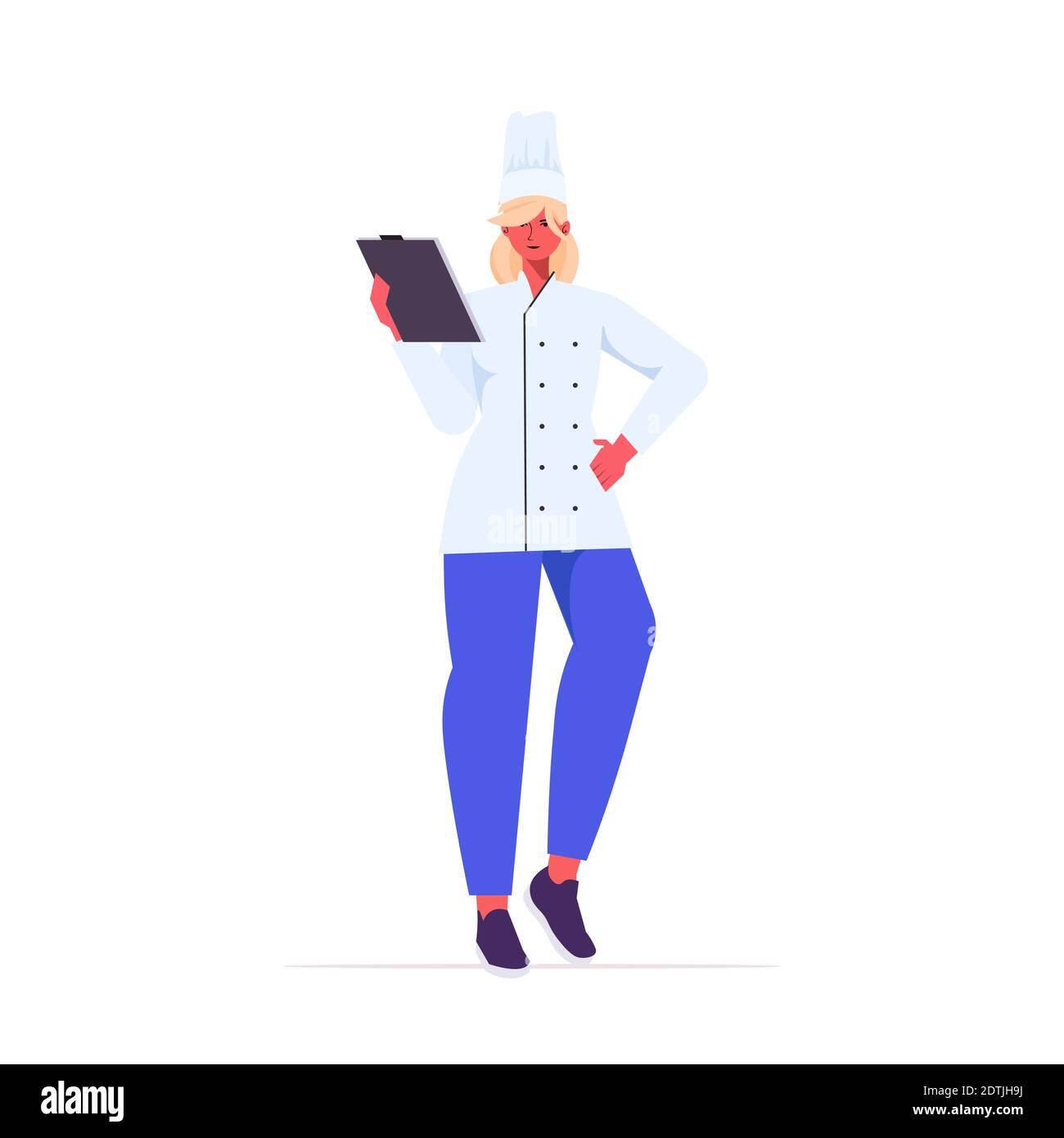 female cook in uniform woman chef holding checklist cooking food ...