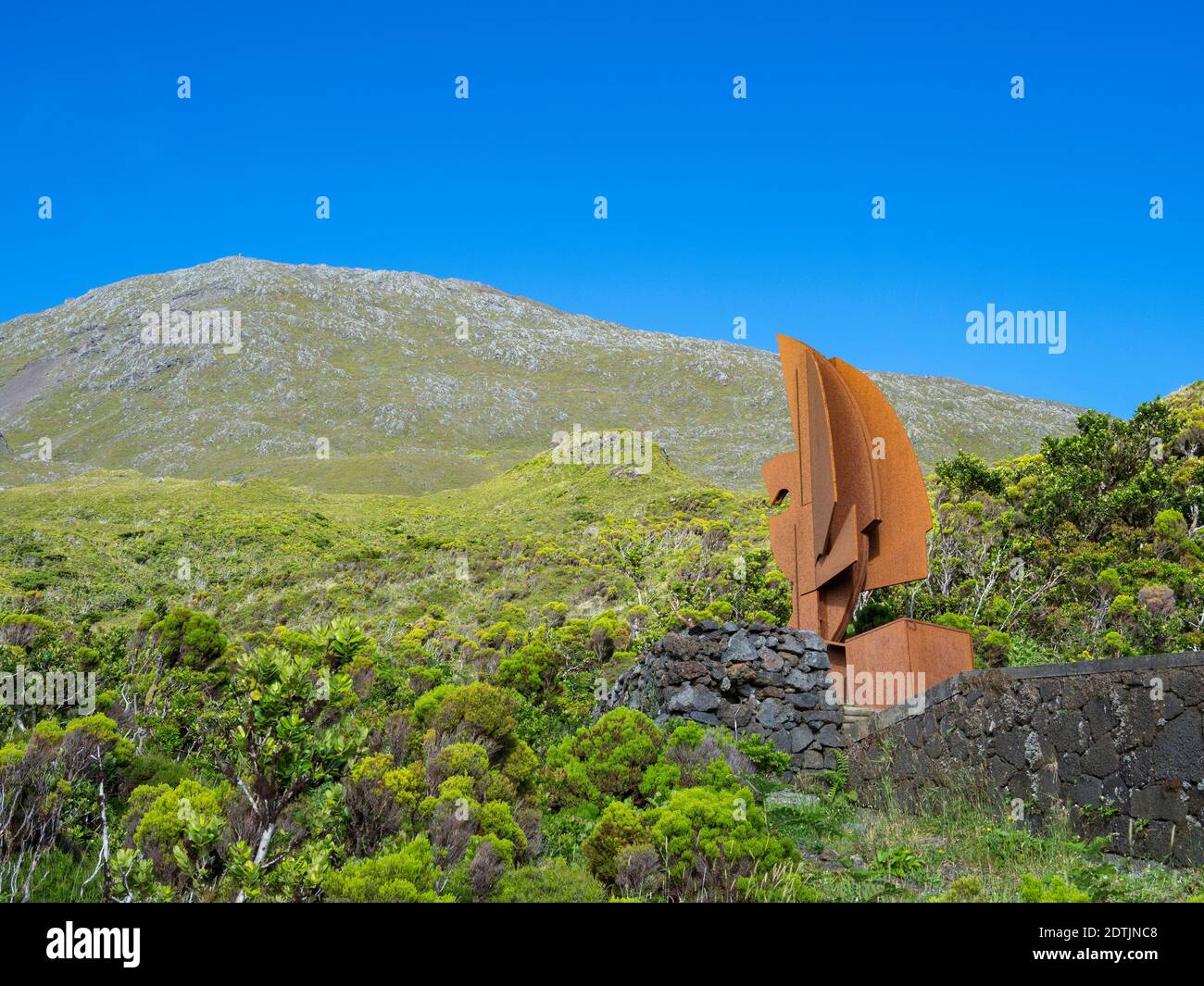 Vulcano Pico, sculpture at the trailhead. Pico Island, an island in the ...