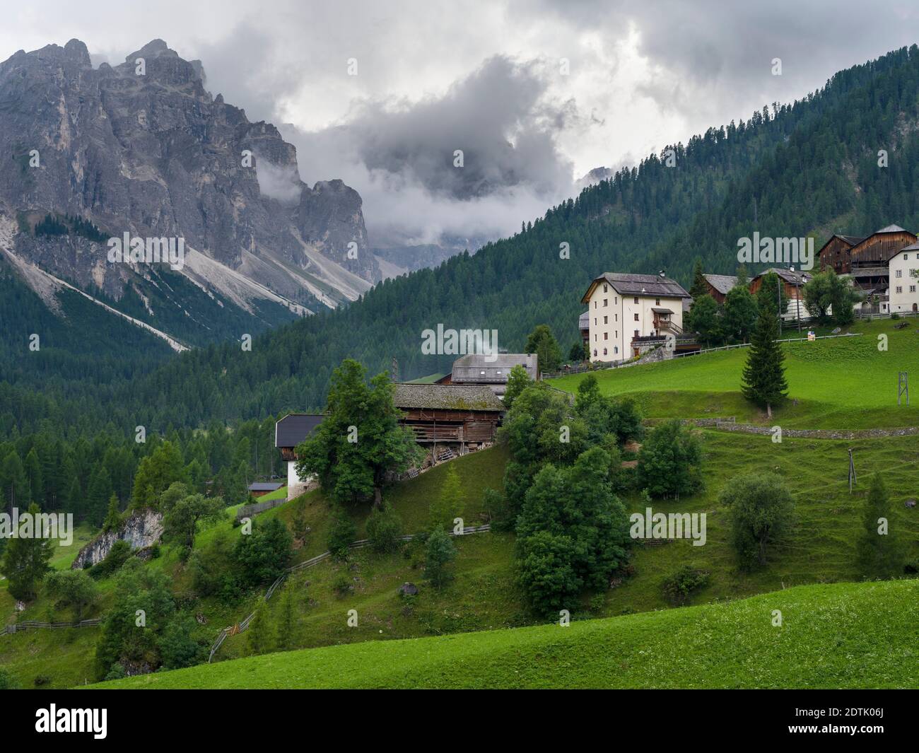 Traditional farms in the mountain hamlets called Viles near Mischi and ...