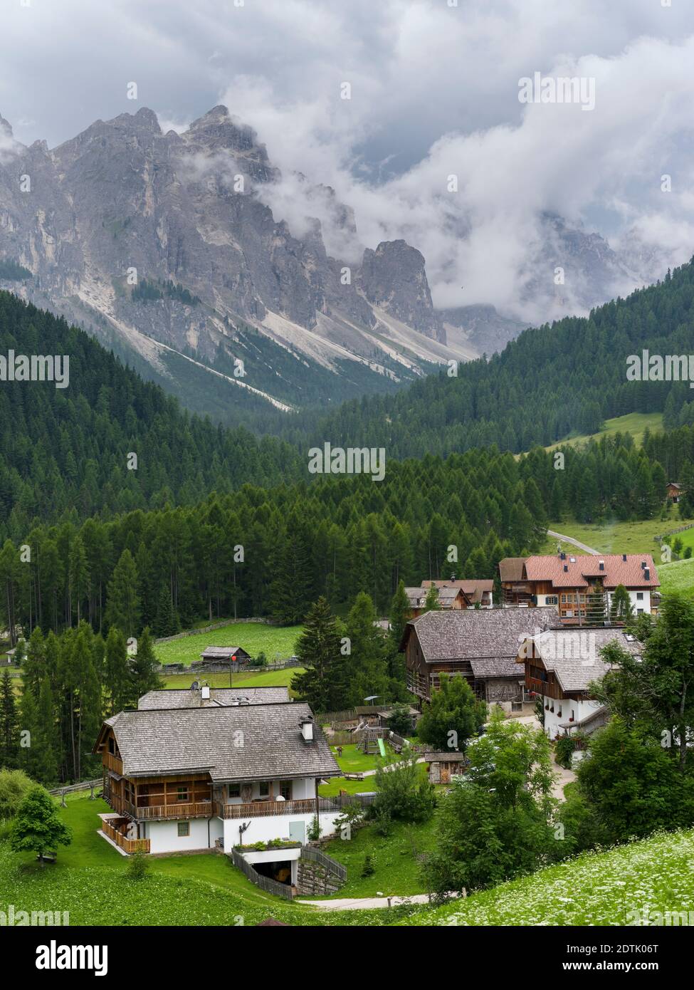 Traditional farms in the mountain hamlets called Viles near Mischi and ...
