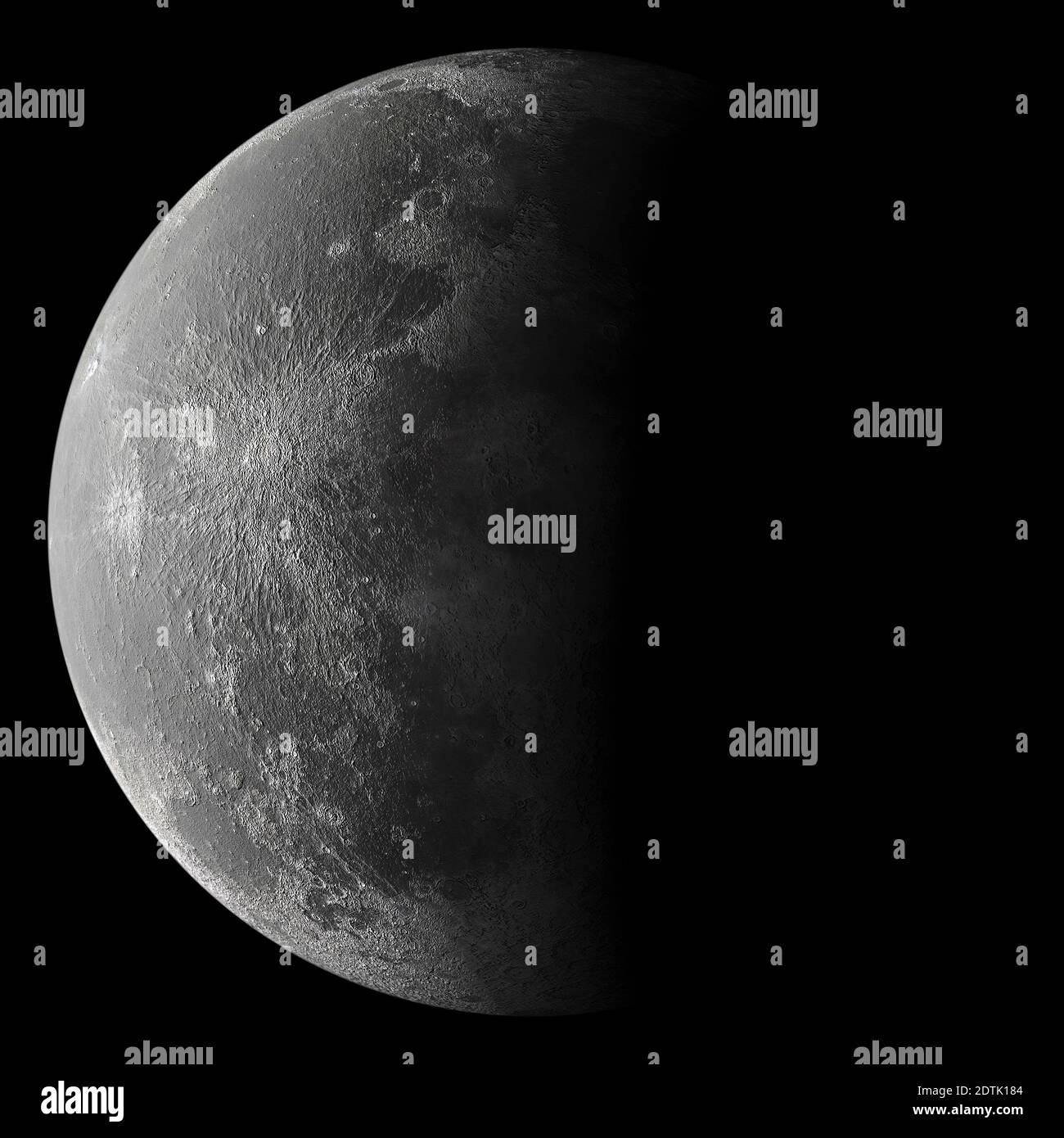 Third quarter moon in the night sky showing crater detail Stock Photo ...