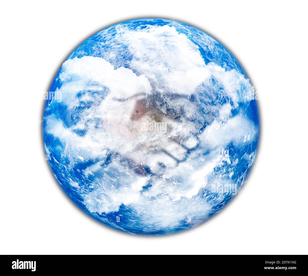Planet Earth with a hand shake cloud formation concept on white ...