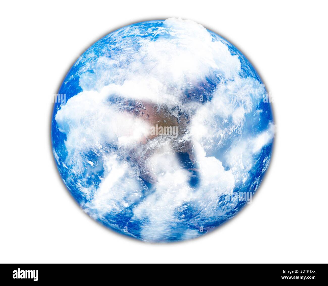 Planet Earth with a plane shaped cloud formation concept on white ...