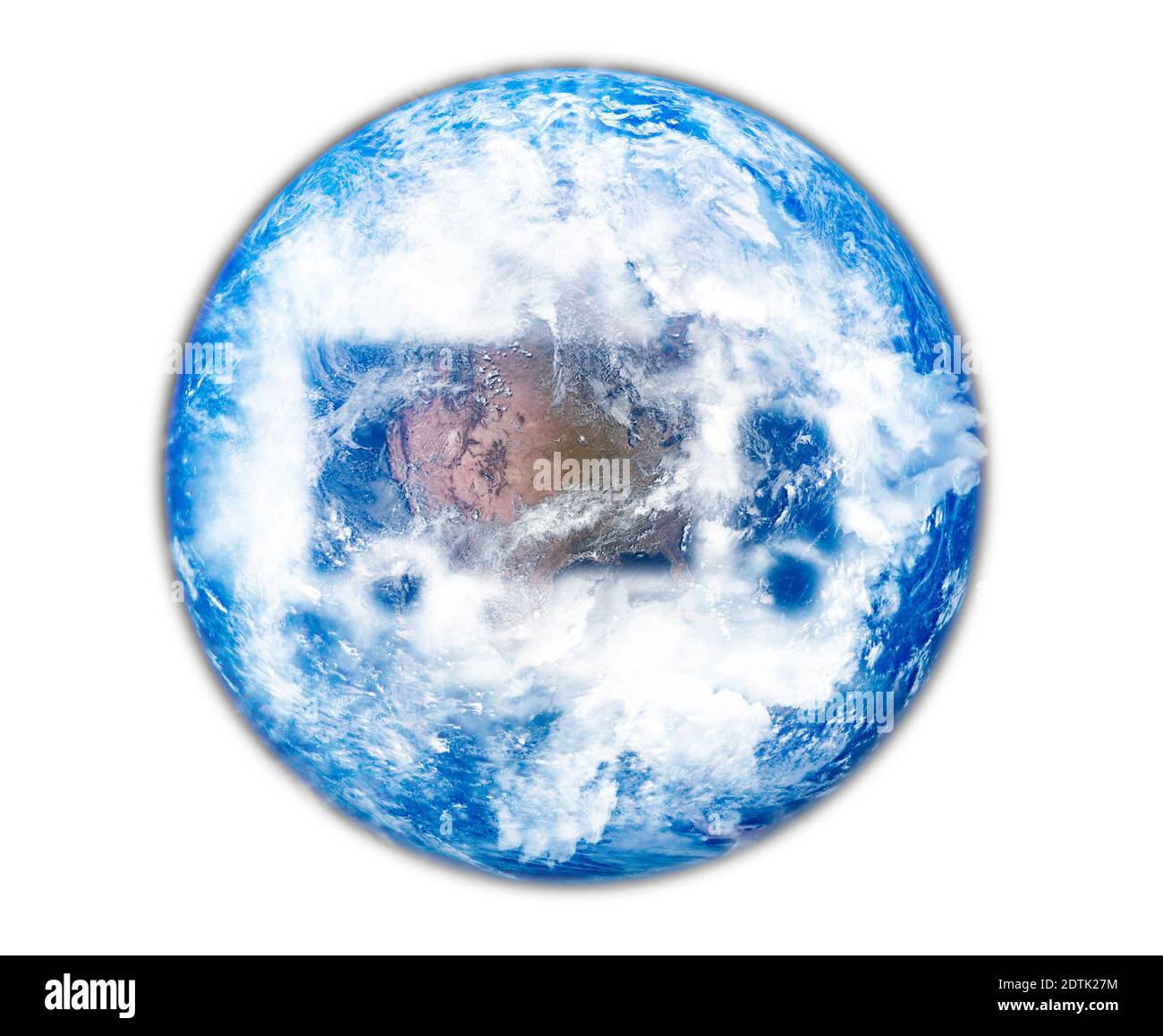 Planet Earth with a lorry shaped cloud formation concept on white ...