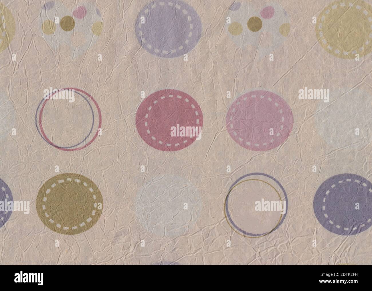 Ecru colored crumpled wrapping paper with circles. Wrinkled. Creased ...
