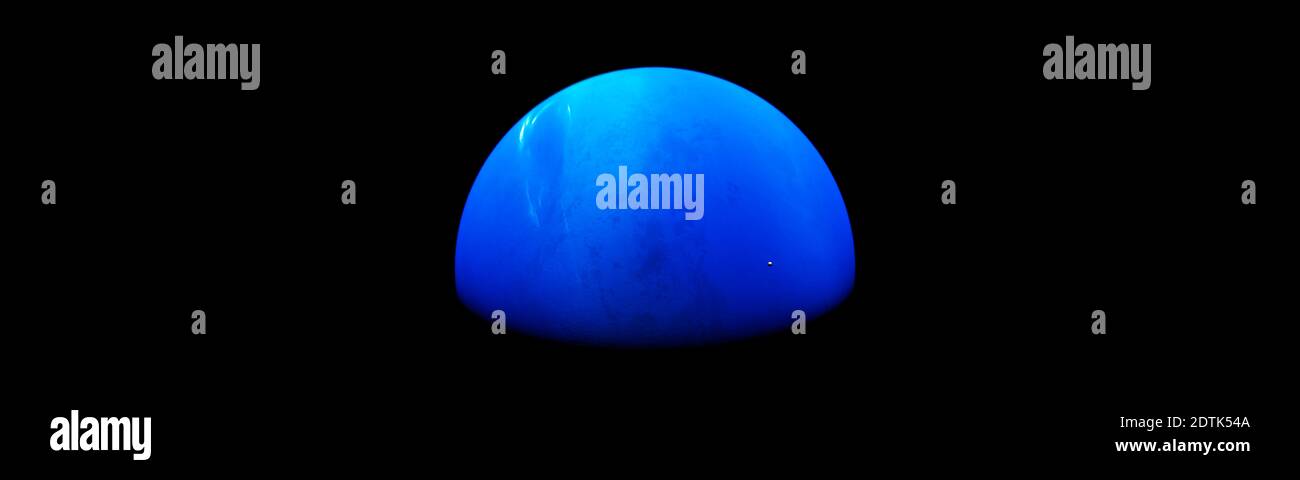 Gas giant Neptune in space with moons and atmosphere concept panoramic ...