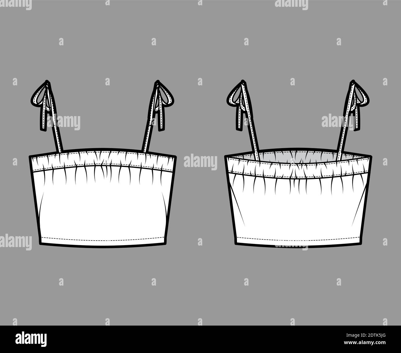 Tank tie strap crop top technical fashion illustration with ruching ...