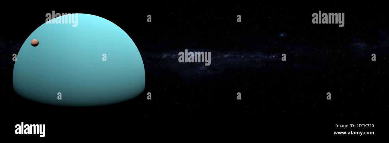 Ice giant Uranus in space with moons concept panoramic Stock Photo - Alamy
