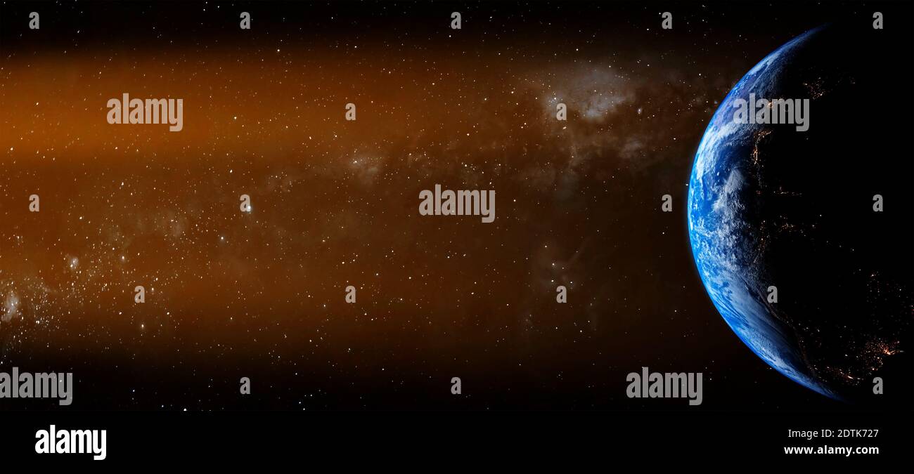 Strong sun flare hitting the Earths atmosphere concept panoramic Stock ...