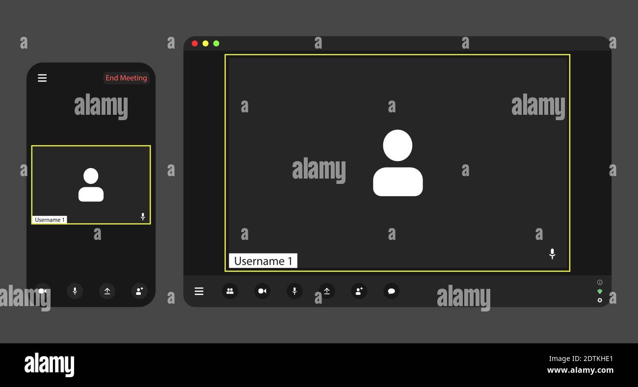 Template video conference user interface on realistic phone and tablet ...