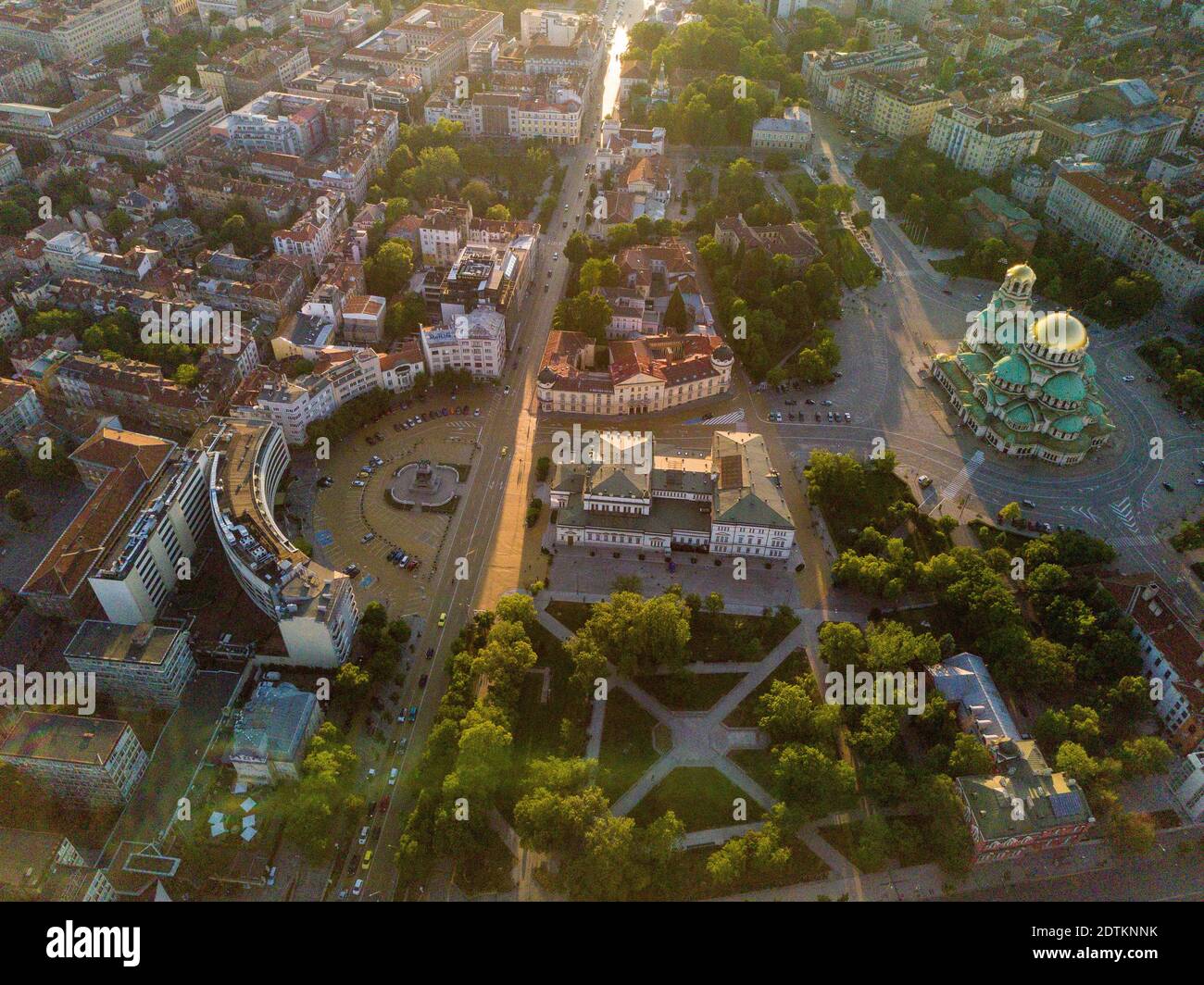 An aerial shot of the buildings around a town square Stock Photo - Alamy