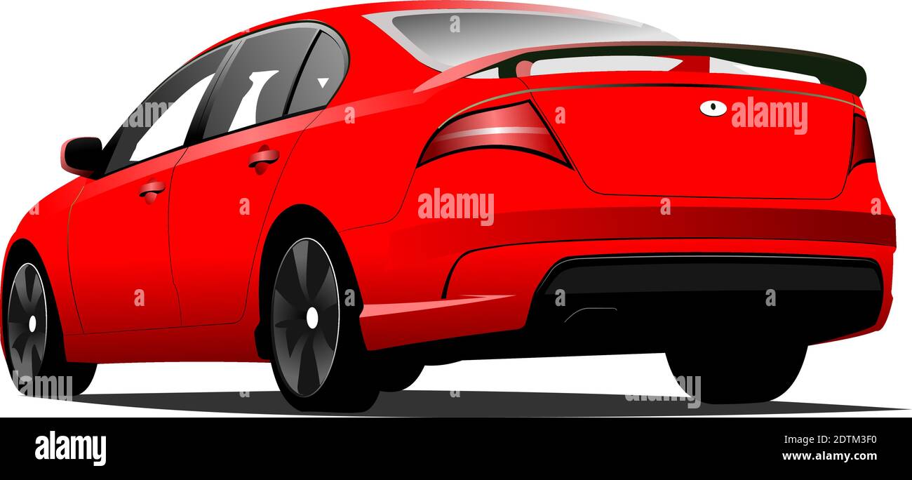 Blue car sedan on the road. Vector 3d illustration Stock Vector Image ...