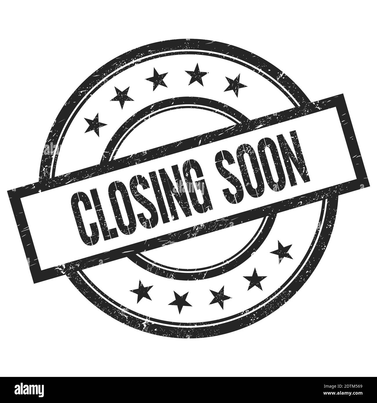 CLOSING SOON text written on black round vintage rubber stamp Stock ...