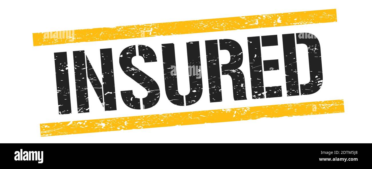 INSURED text on black yellow grungy lines stamp sign Stock Photo - Alamy