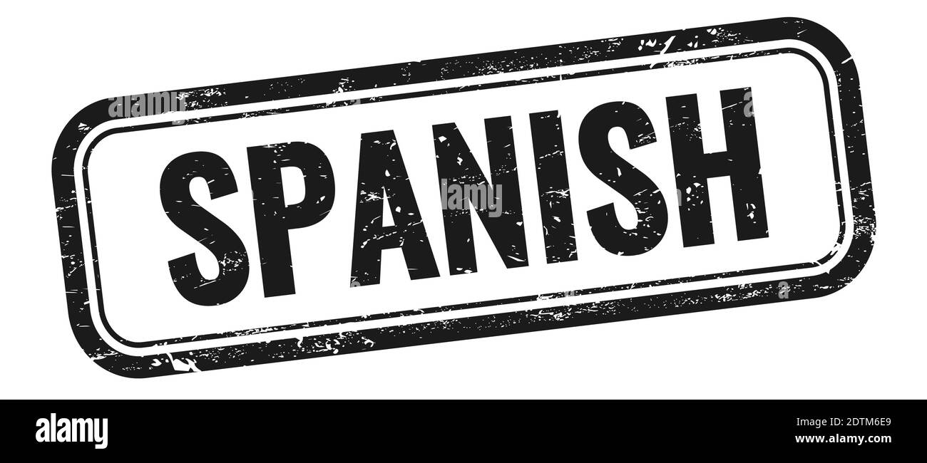 SPANISH text on black grungy vintage rectangle stamp Stock Photo - Alamy