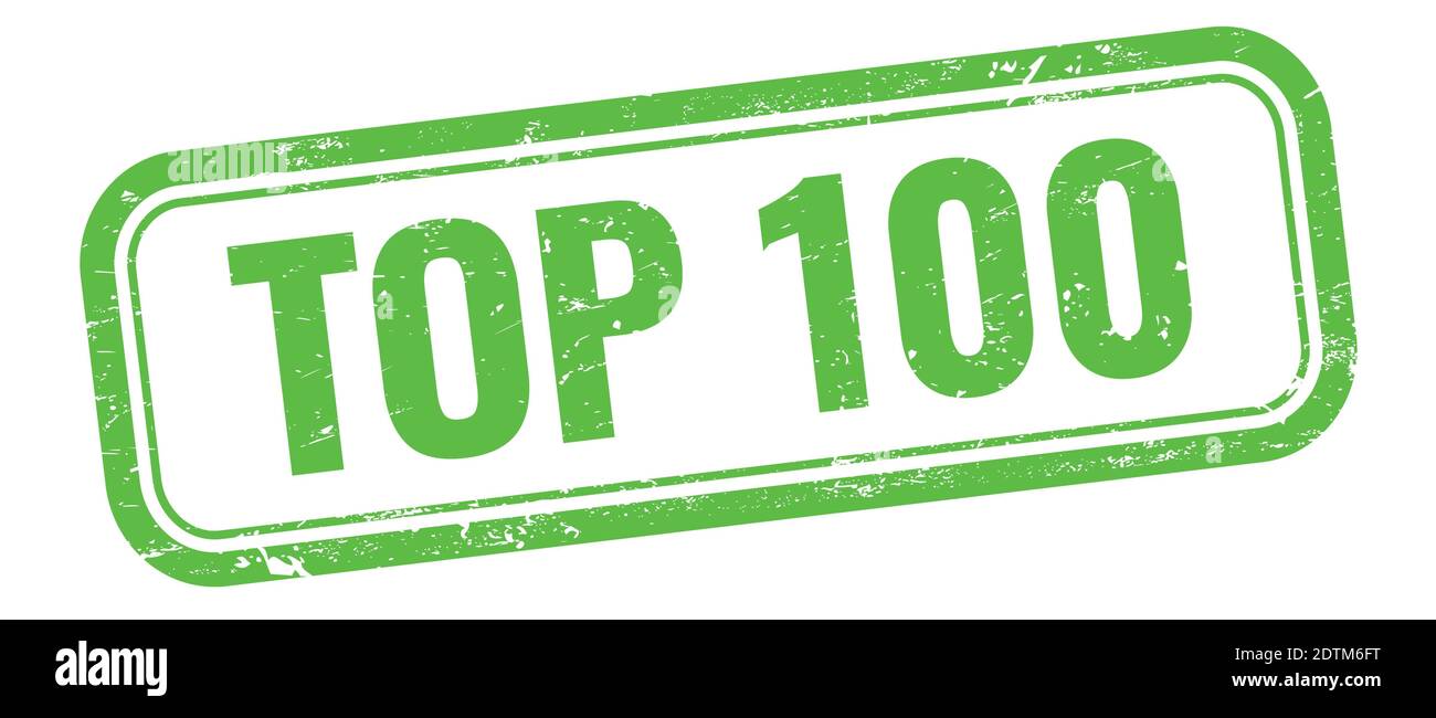TOP 100 text on green grungy vintage rectangle stamp Stock Photo - Alamy