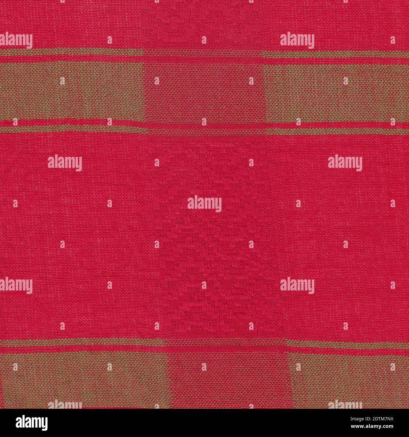 Red and green woven textile. Part of a colored scarf Stock Photo - Alamy