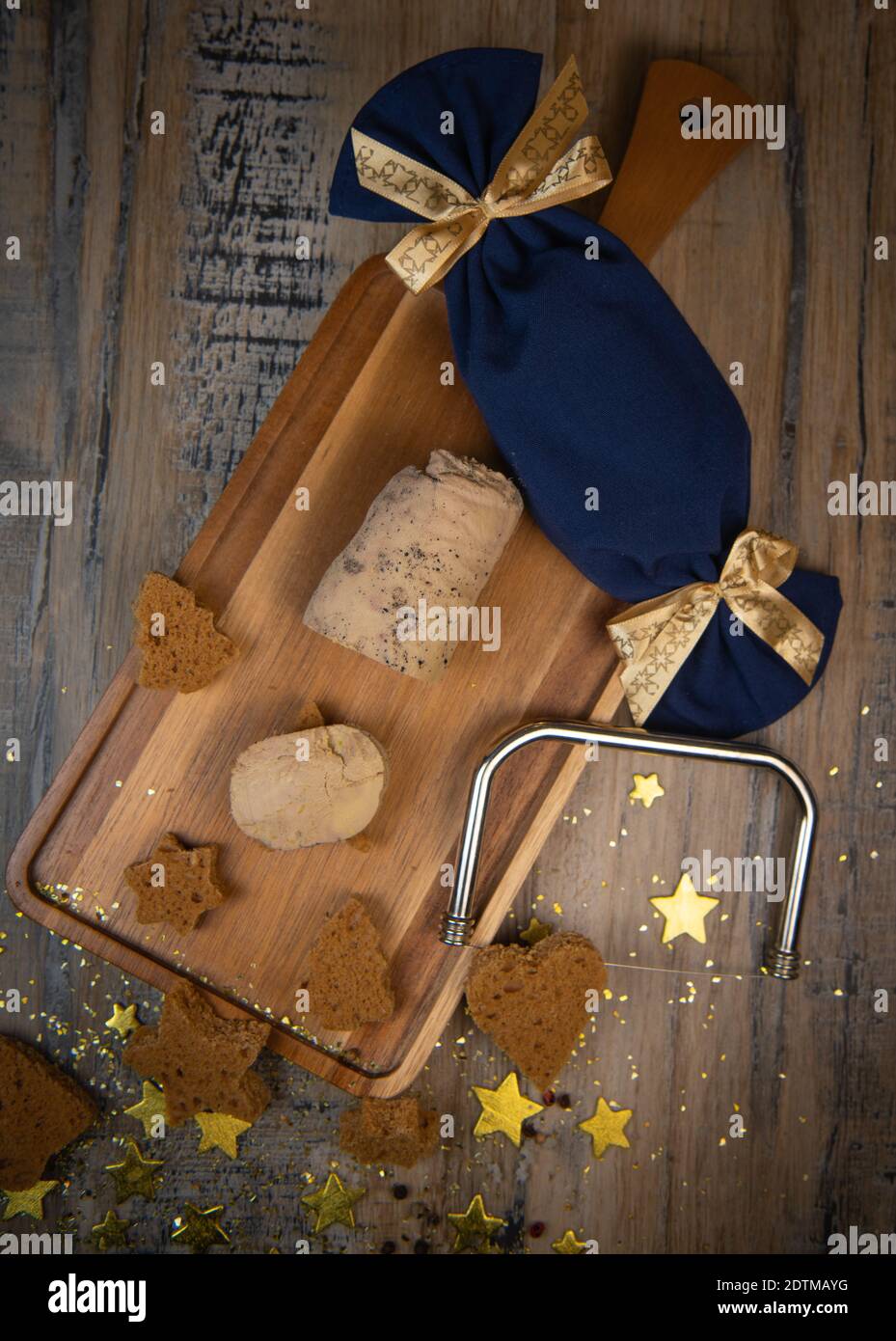 Festive canape, gingerbread toast and foie gras, french traditional ...
