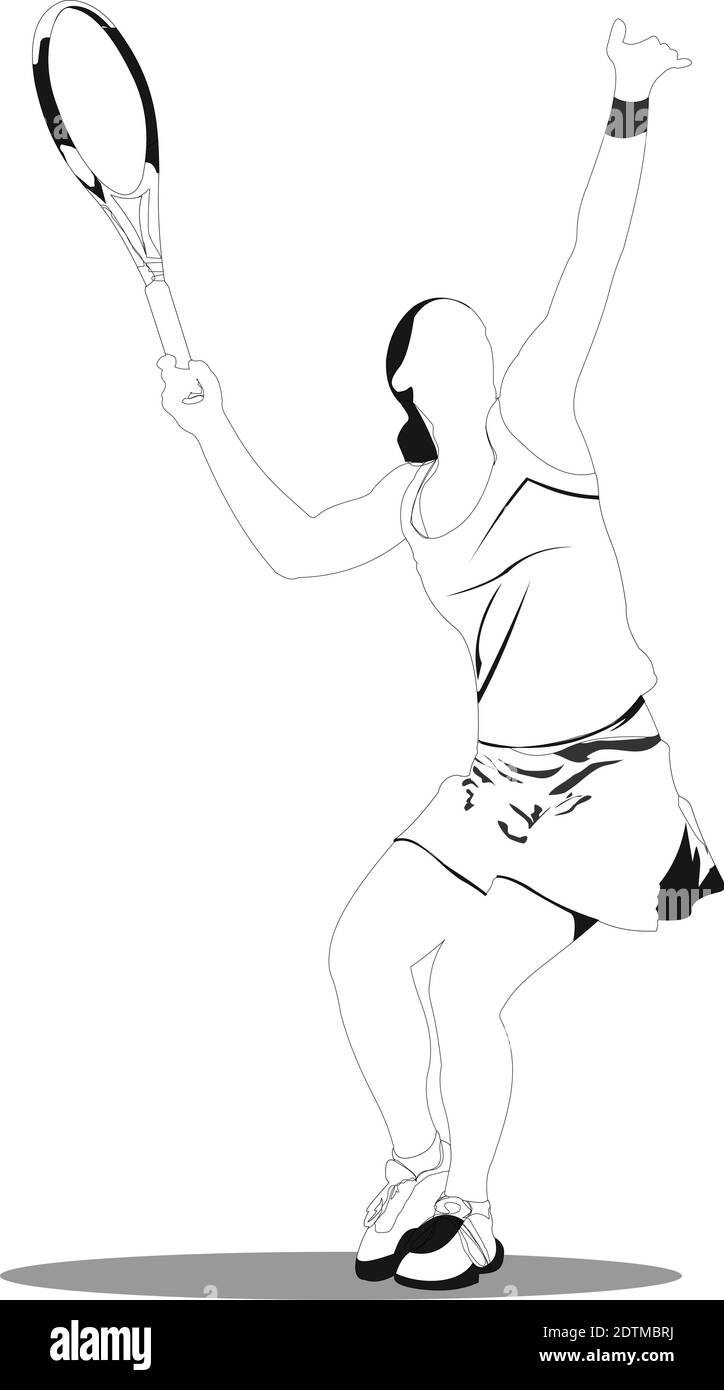 Tennis player. Black-white sketch for designers. Easy color change ...