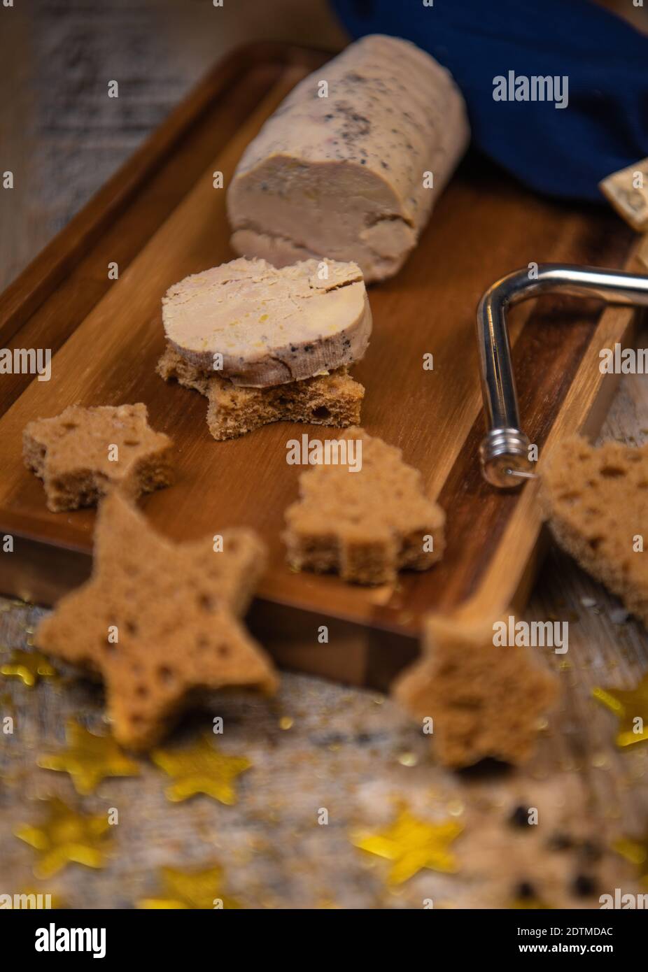 Festive canape, gingerbread toast and foie gras, french traditional ...