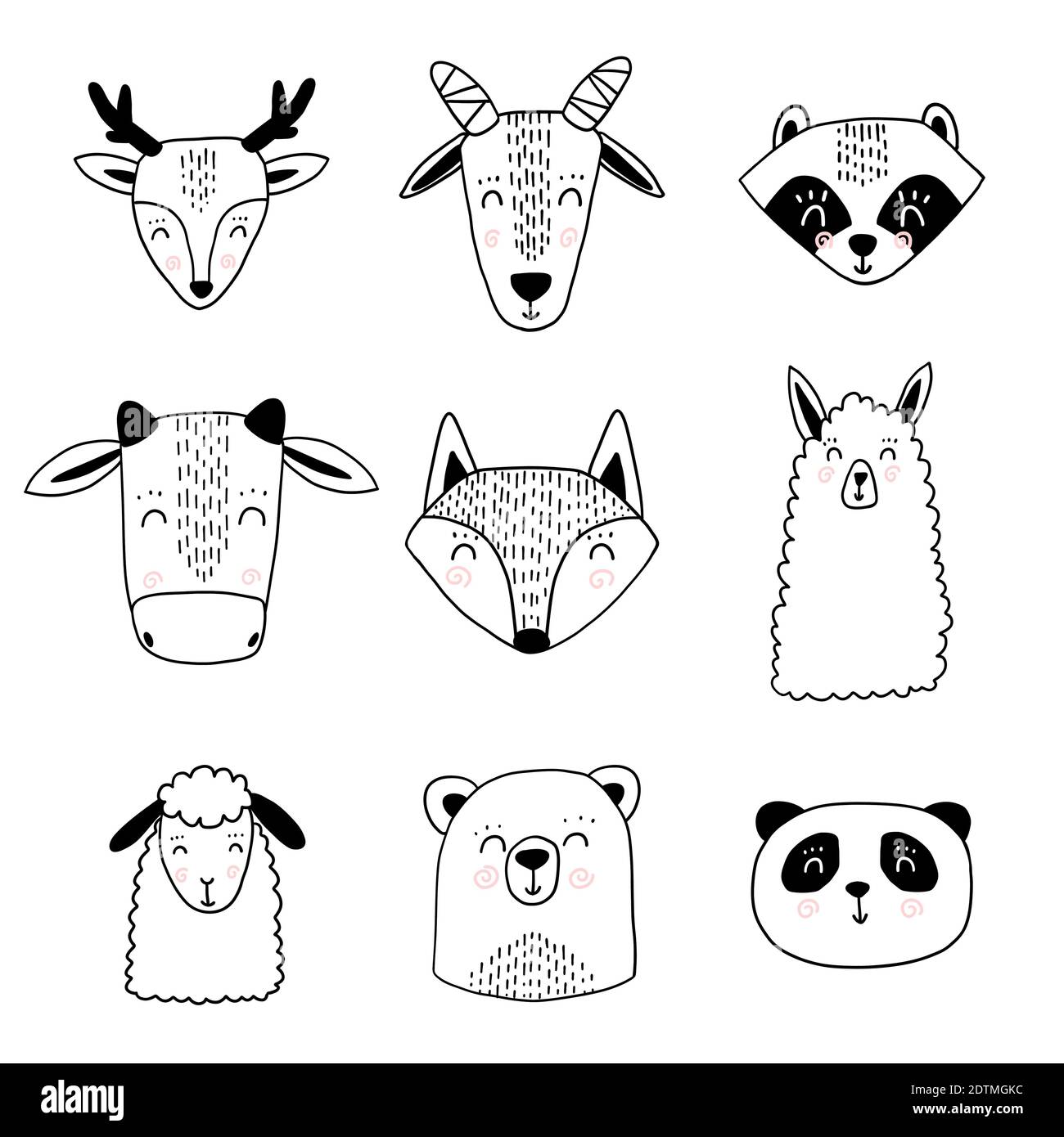 Scandinavian animals. Nordic cute animal set. Vector hand drawn panda ...