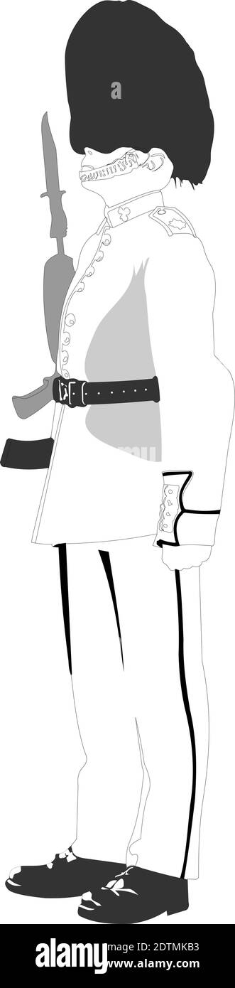 Black and white sketch of the London Royal Guard. Easy change color ...