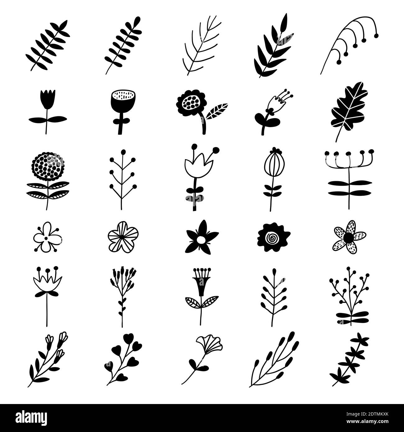 Scandinavian floral elements. Vector hand drawn trendy flowers ...